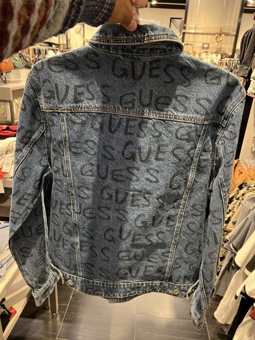 Guess Deadstock Guess Logo Text Repeated Denim Jacket | Grailed