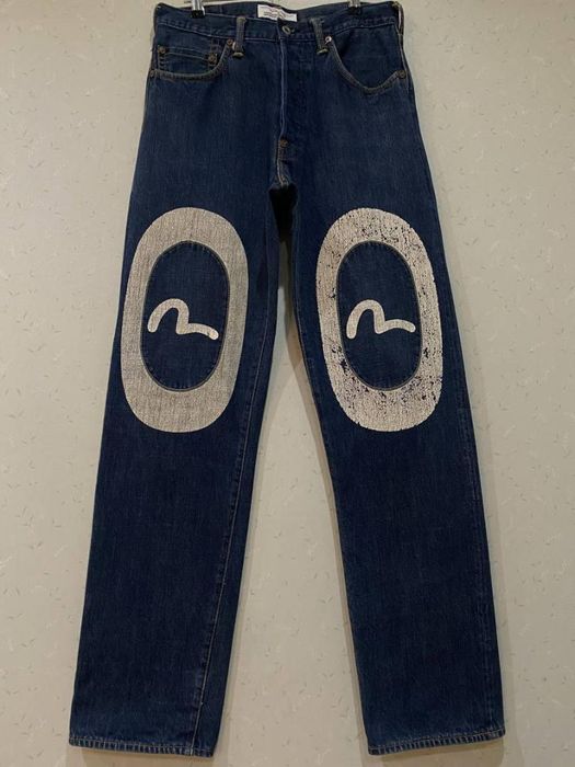 Evisu EVISU Daicock Double Knee Selvedge Denim Pants Navy Blue 32 | Grailed