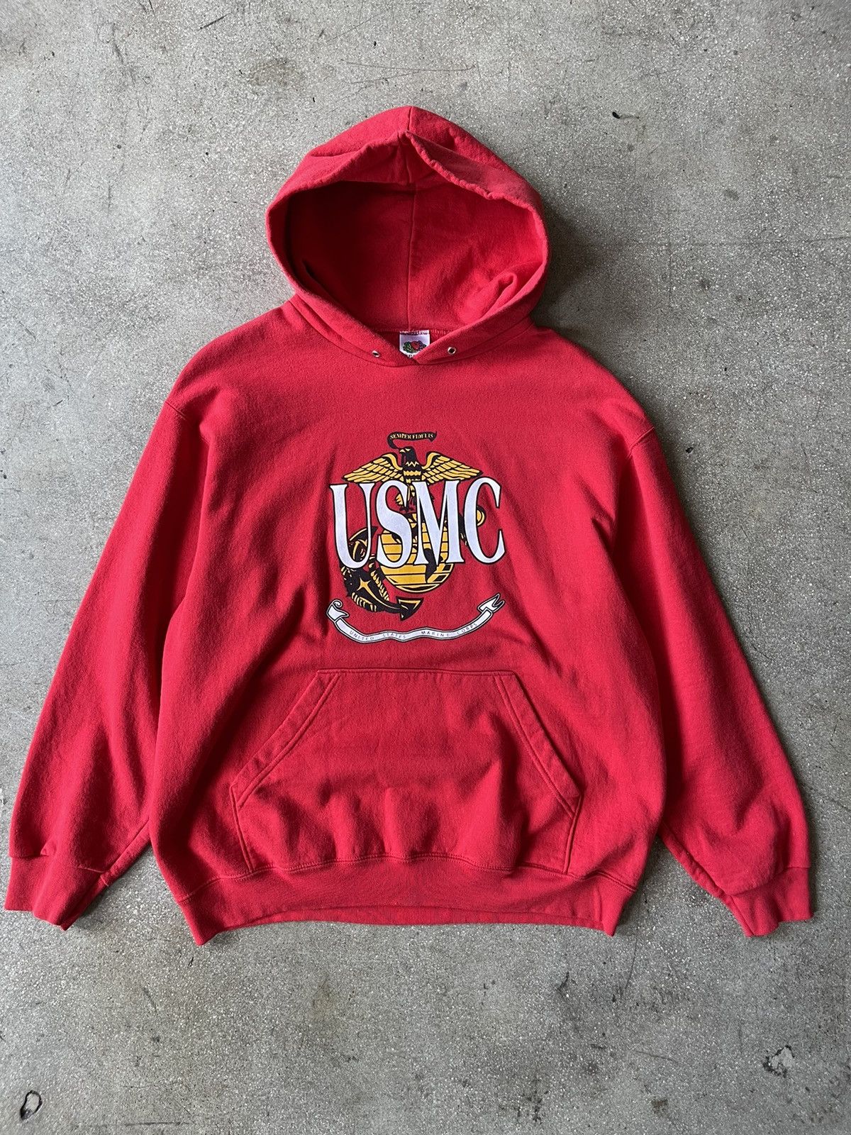 Fruit Of The Loom 90s USMC Script Logo Hoodie | Grailed