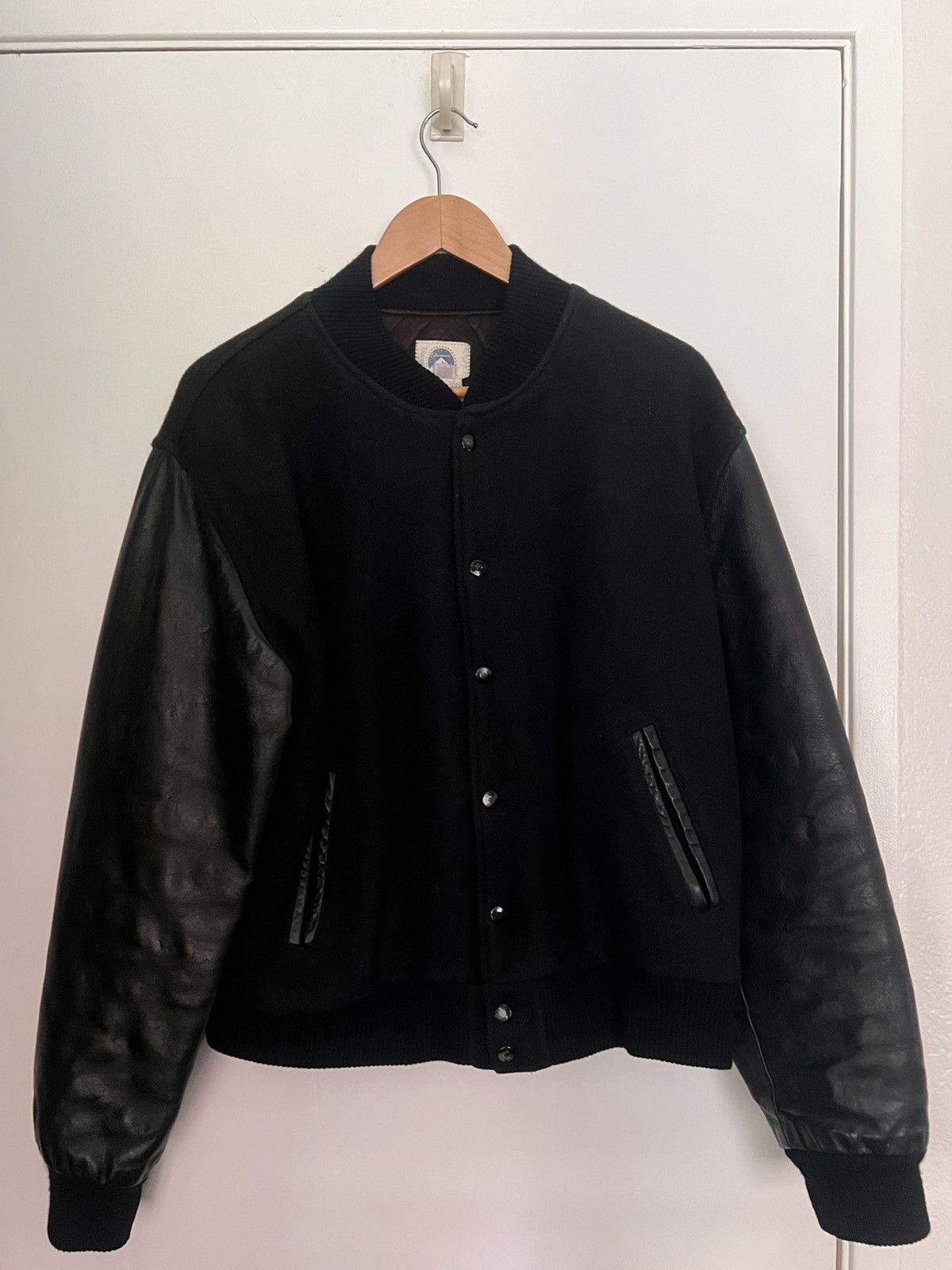 Vintage Vintage Black Paramount Leather Jacket letterman Large | Grailed