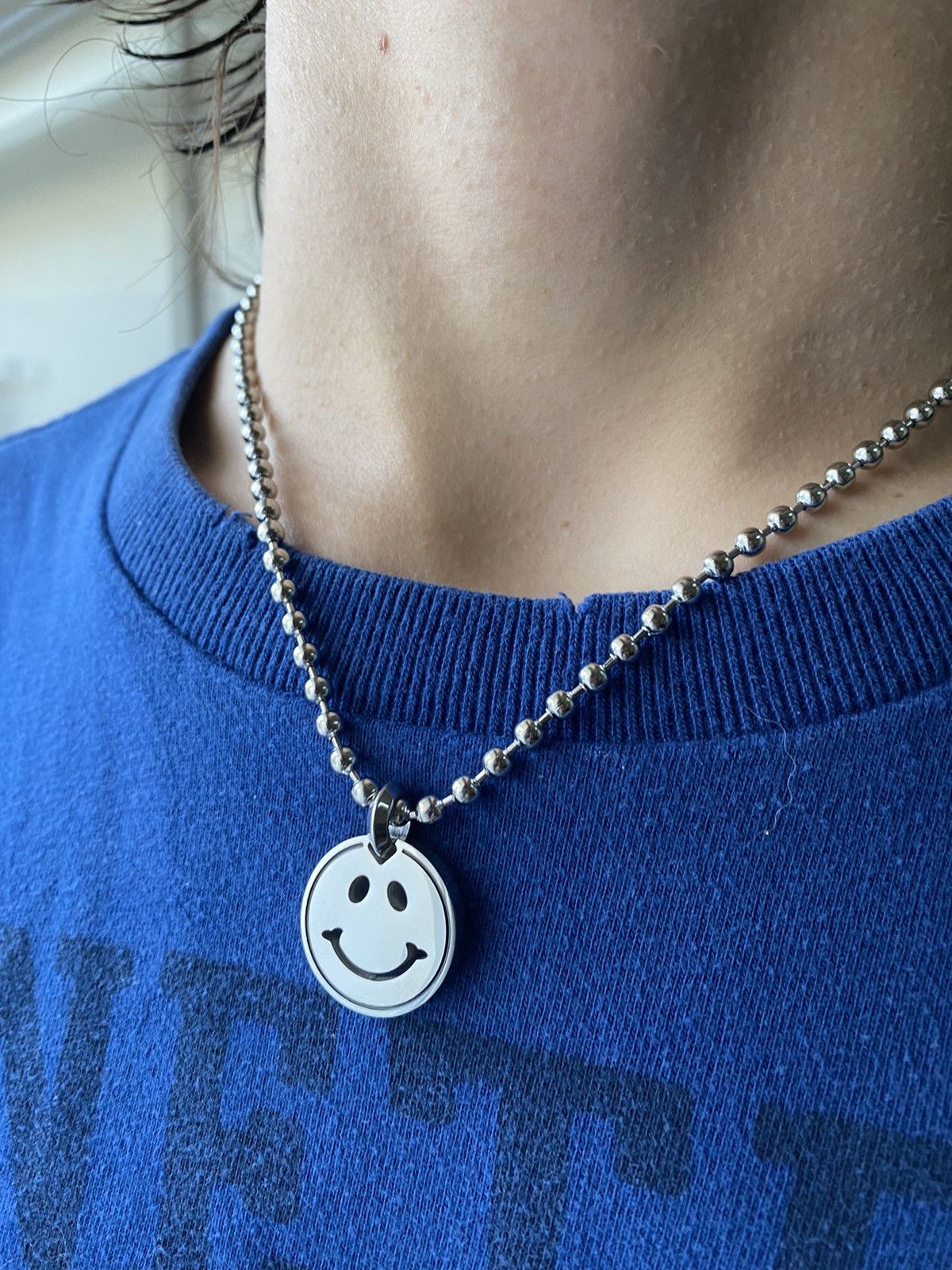 Streetwear Silver color happy smiley face necklace chain | Grailed