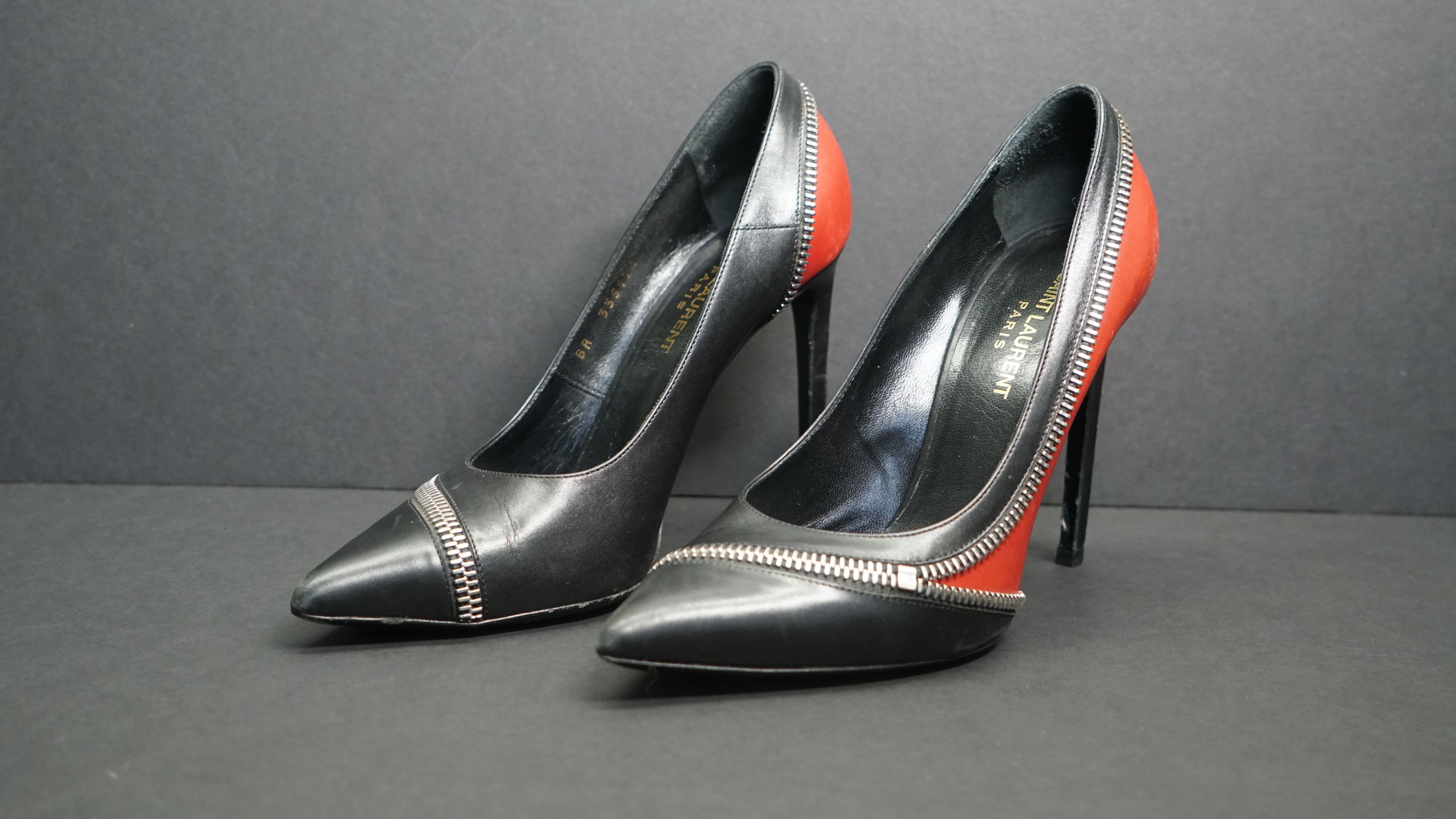 Saint Laurent Paris Saint Laurent Paris Red/Black Leather Zipper ...