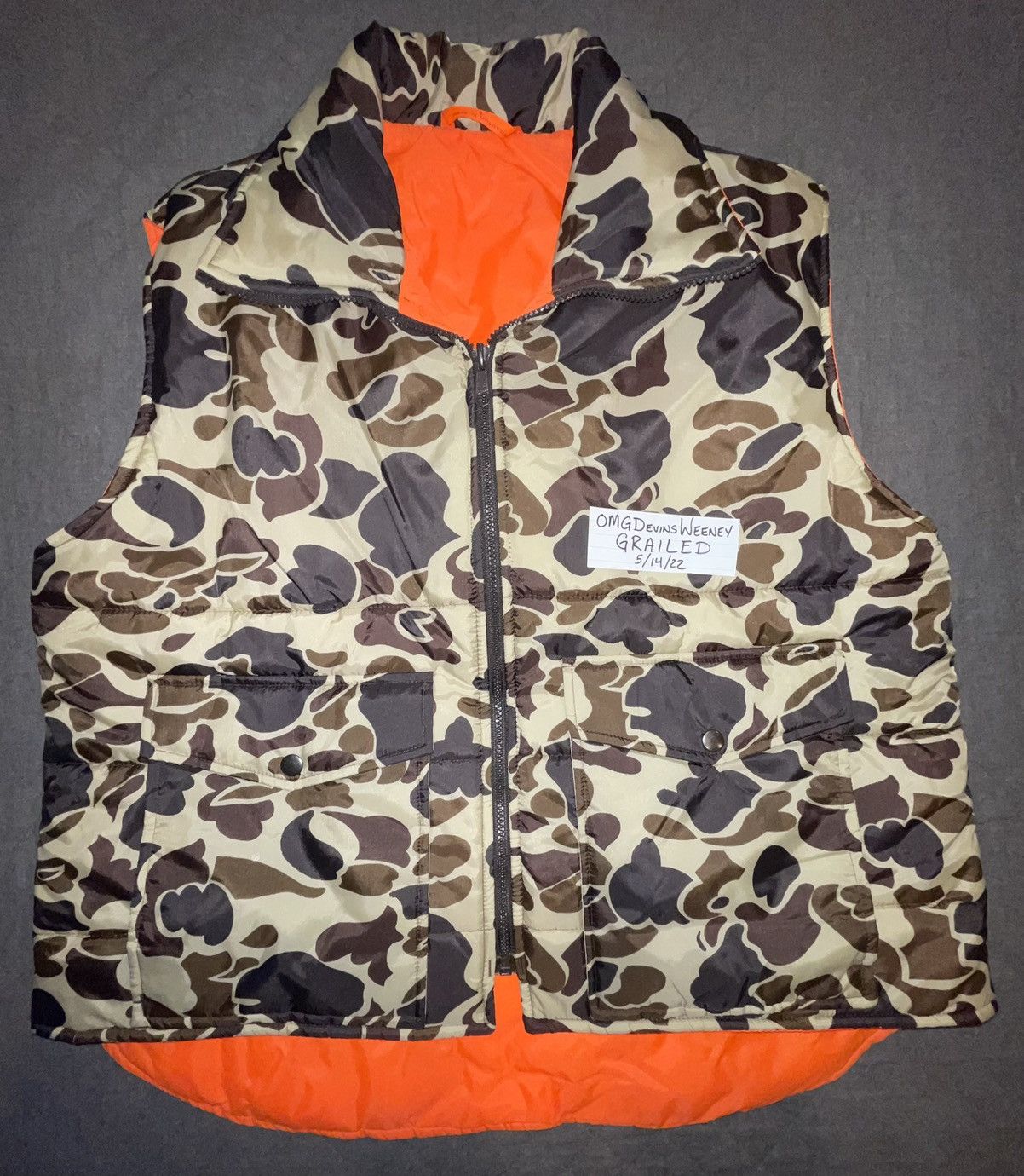 Vintage Vintage X camo X blaze orange X reversible X vest | Grailed