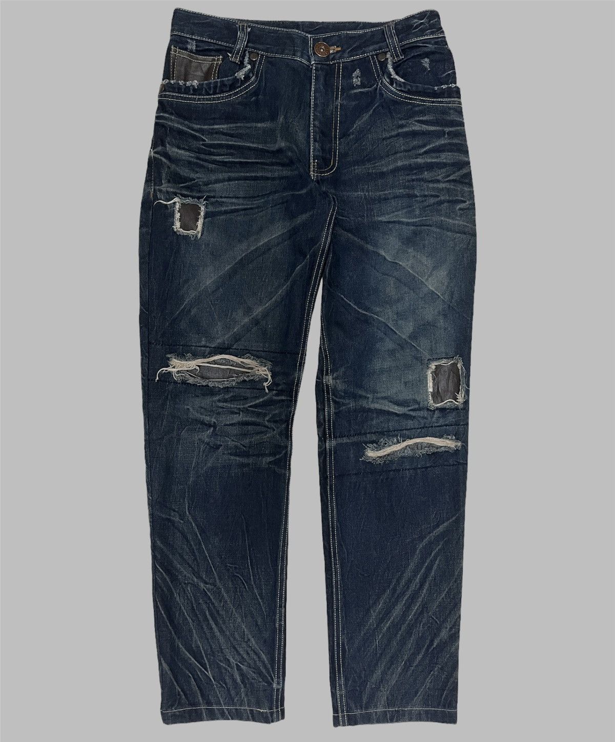 Vintage RARE LEATHER PATCHWORK JEANS BY RAPANUI | Grailed