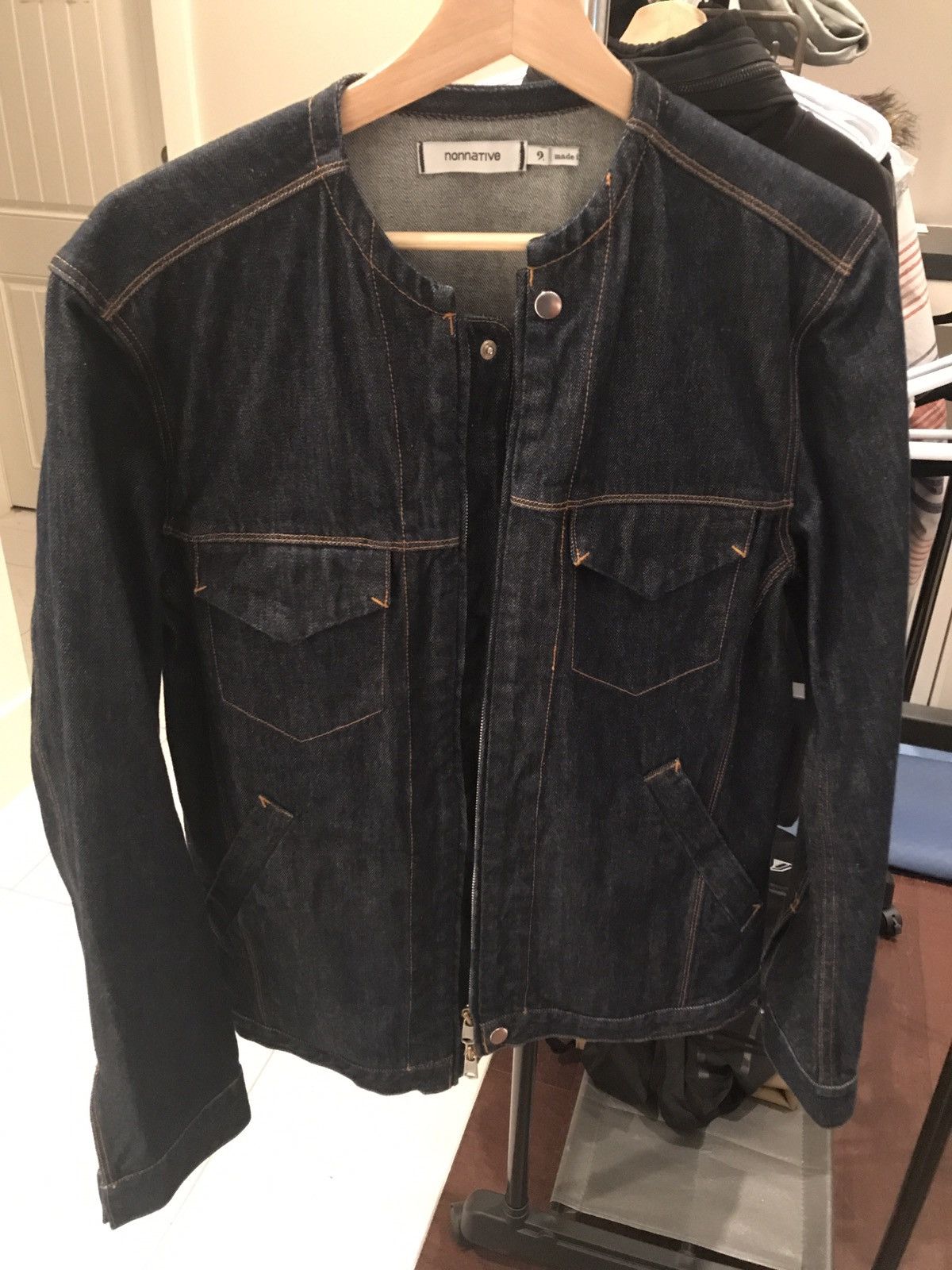 Nonnative Collarless Denim Jacket | Grailed