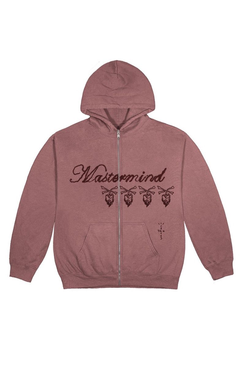 Travis Scott MASTERMIND SKULL ZIP-UP HOODIE WASHED RED | Grailed
