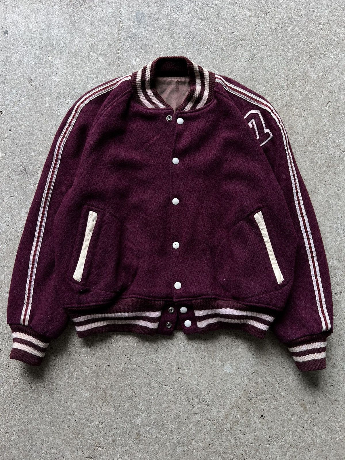 Vintage VARSITY JACKET BURGUNDY & WHITE WOOL 1970s | Grailed