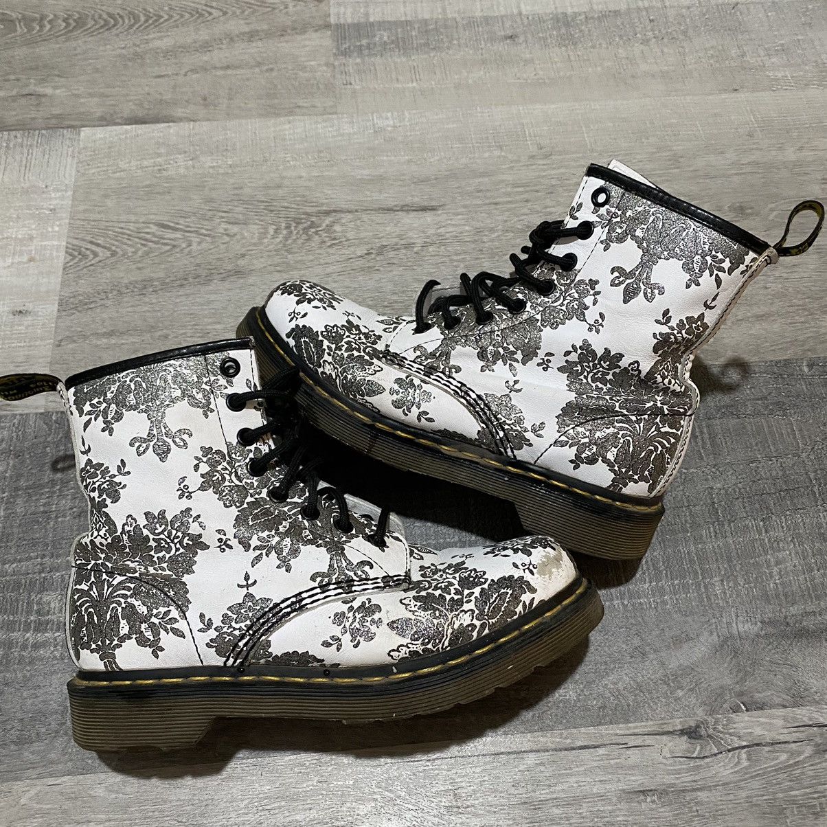 Dr. Martens Doc Martens Floral Silver Glitter Tapestry Combat Boots ...