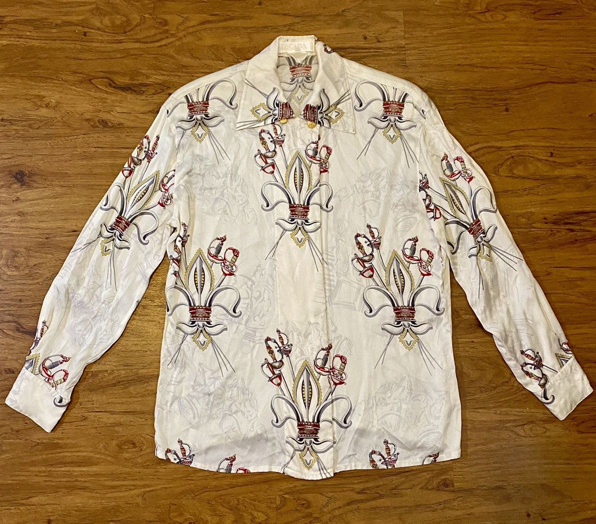 Escada Vintage 80’s Escada Shirt Silk Swords Blouse RARE 42 | Grailed