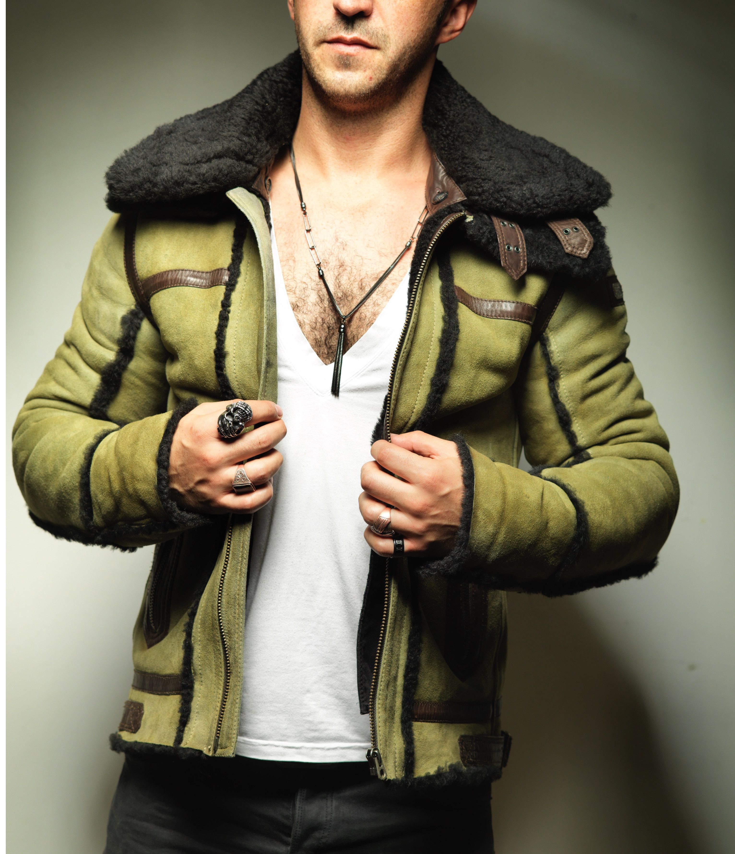 Diesel Diesel LENCANG Shearling Leather Jacket Green M sheepskin | Grailed