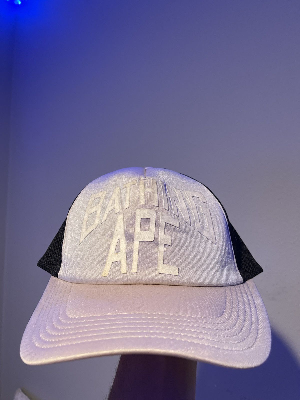 Bape Bathing ape grey and white lettering cap | Grailed