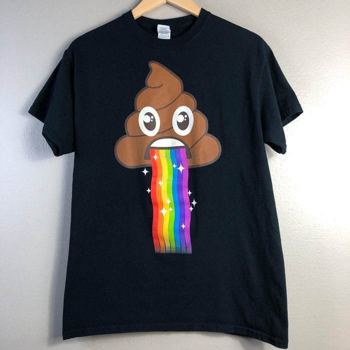 Gildan Poop Emoji T Shirt Rainbow Multicolor Barf Medium Black | Grailed