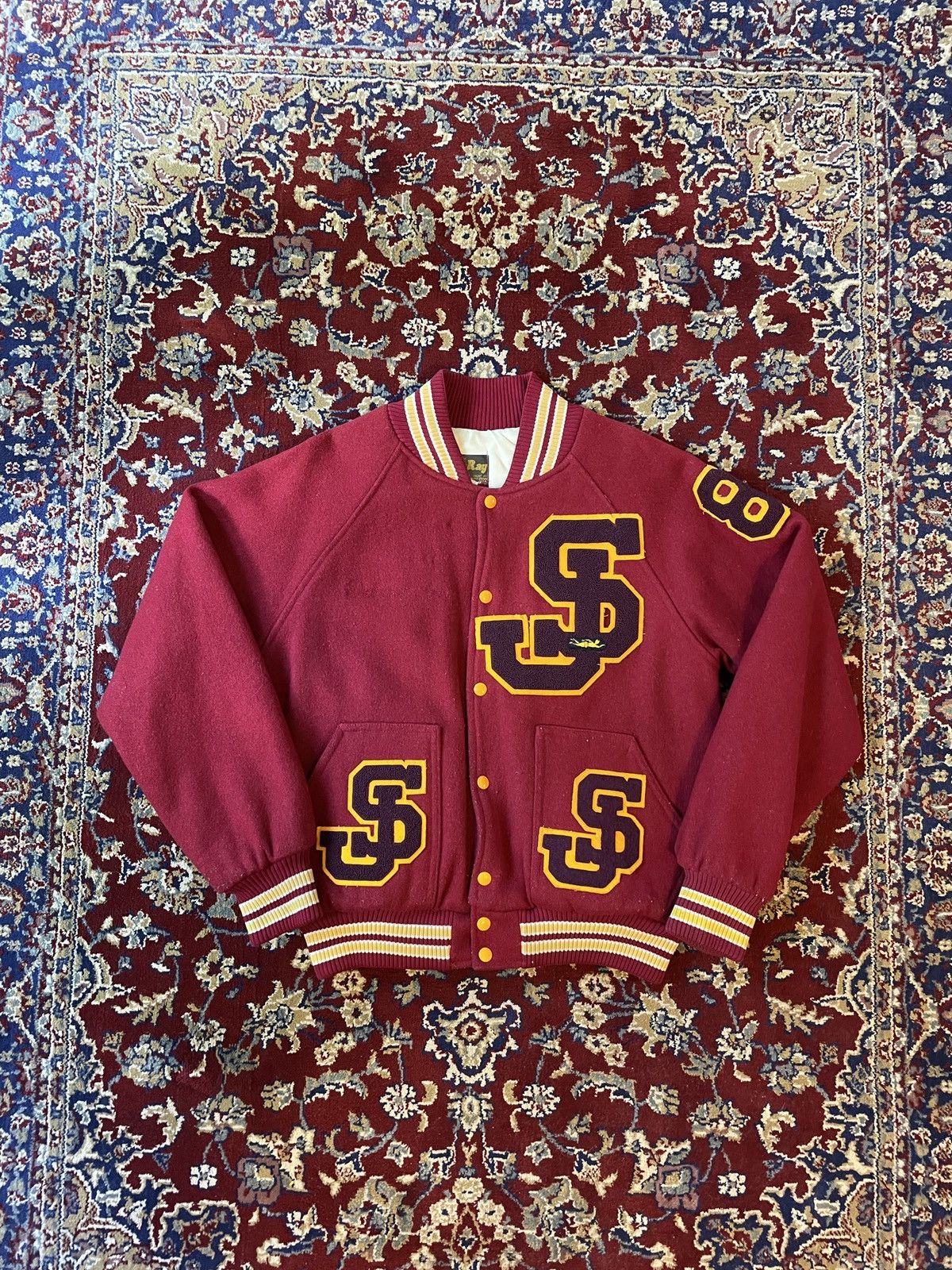 Vintage VINTAGE 80’s LETTERMAN JACKET W/ FLOCKED PATCHES | Grailed