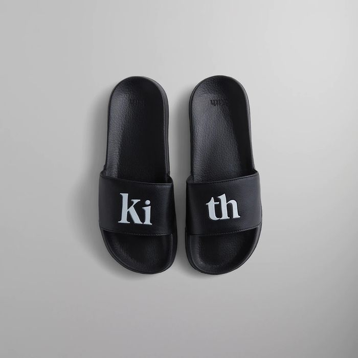 Kith Kith Serif Logo Slides Black | Grailed