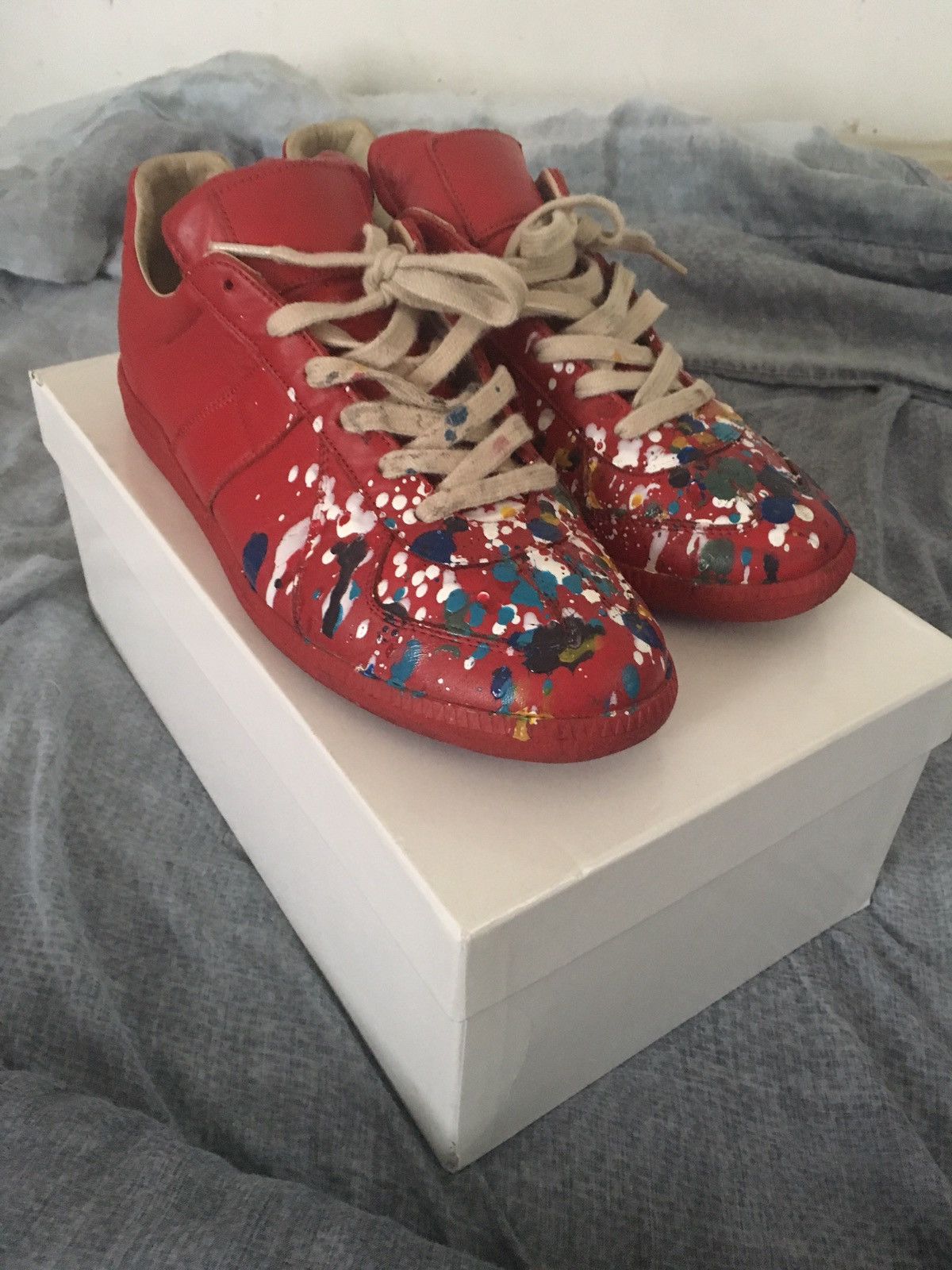 Maison Margiela Red Paint Splatter Margielas | Grailed