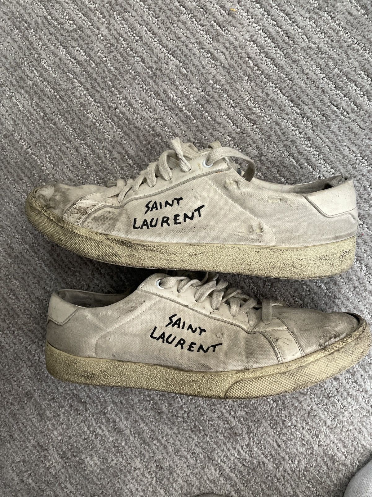 Yves Saint Laurent YSL distressed canvas sneaker with embroidery | Grailed