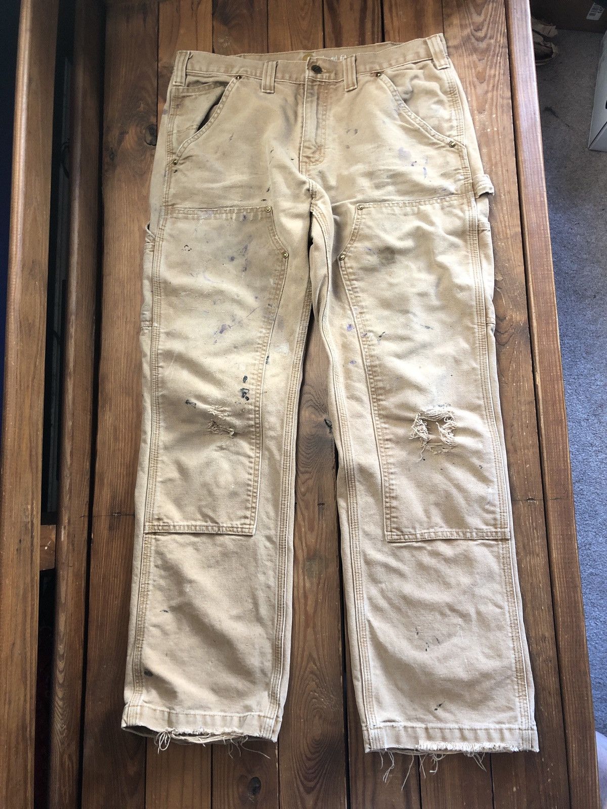 Carhartt Vintage Double Knee Tan Distressed Carpenter Pants | Grailed