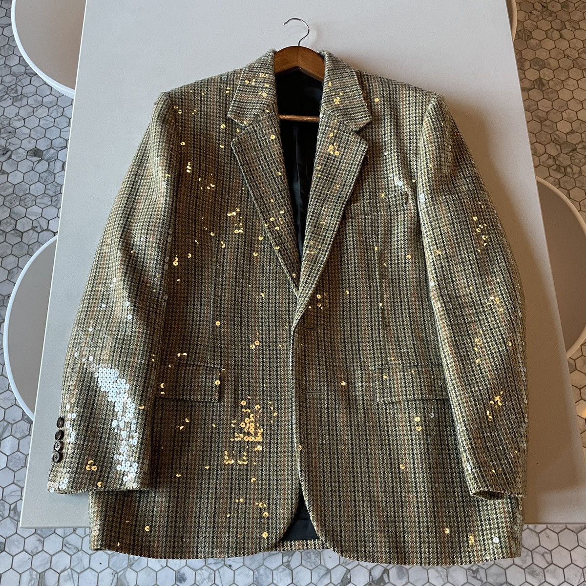 Celine × Hedi Slimane $10,000 Celine Tournon 21FW Sequin Jacket Tweed ...