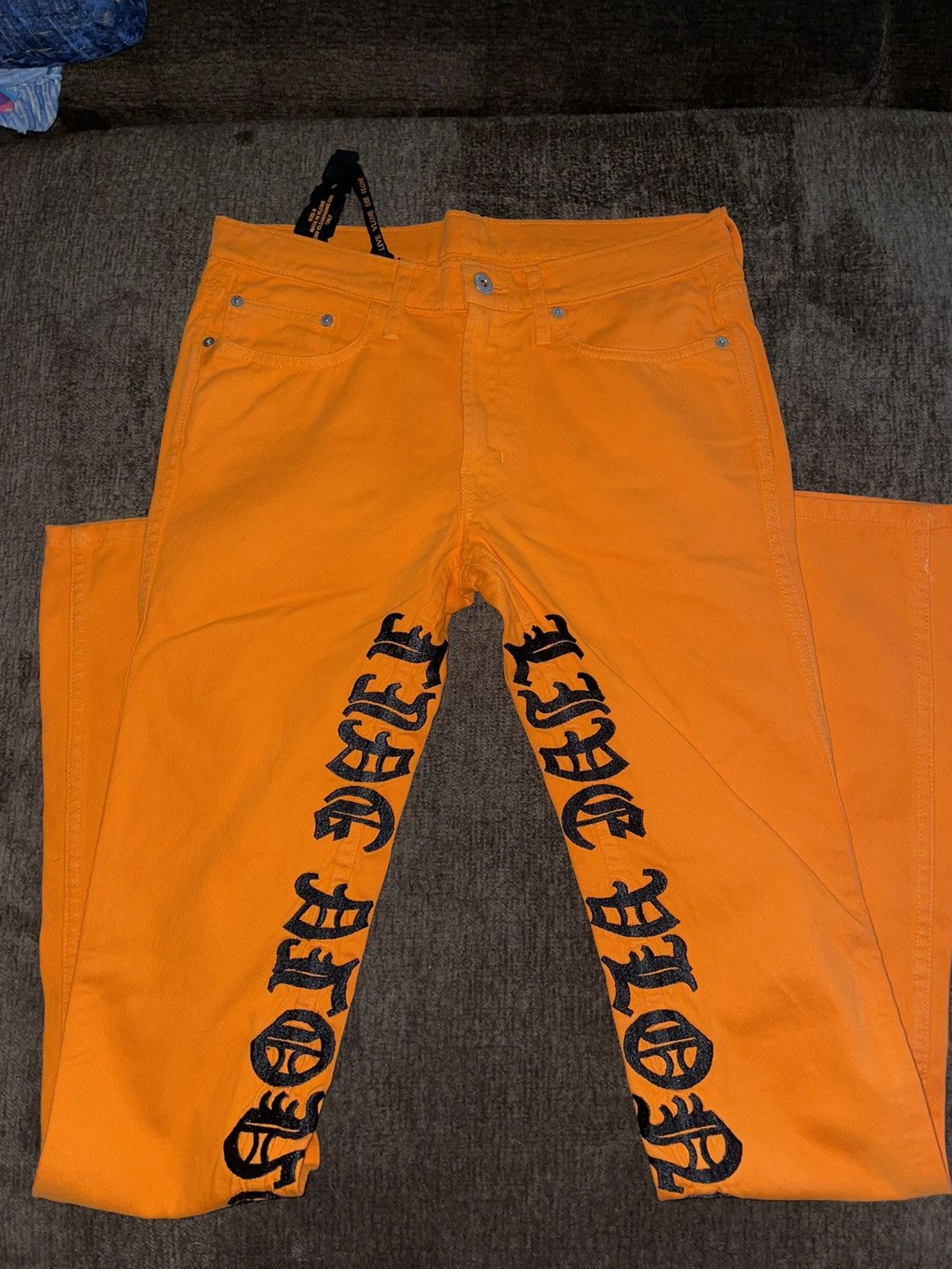 Vlone VLONE 'OLD ENGLISH' DENIM + ORANGE | Grailed