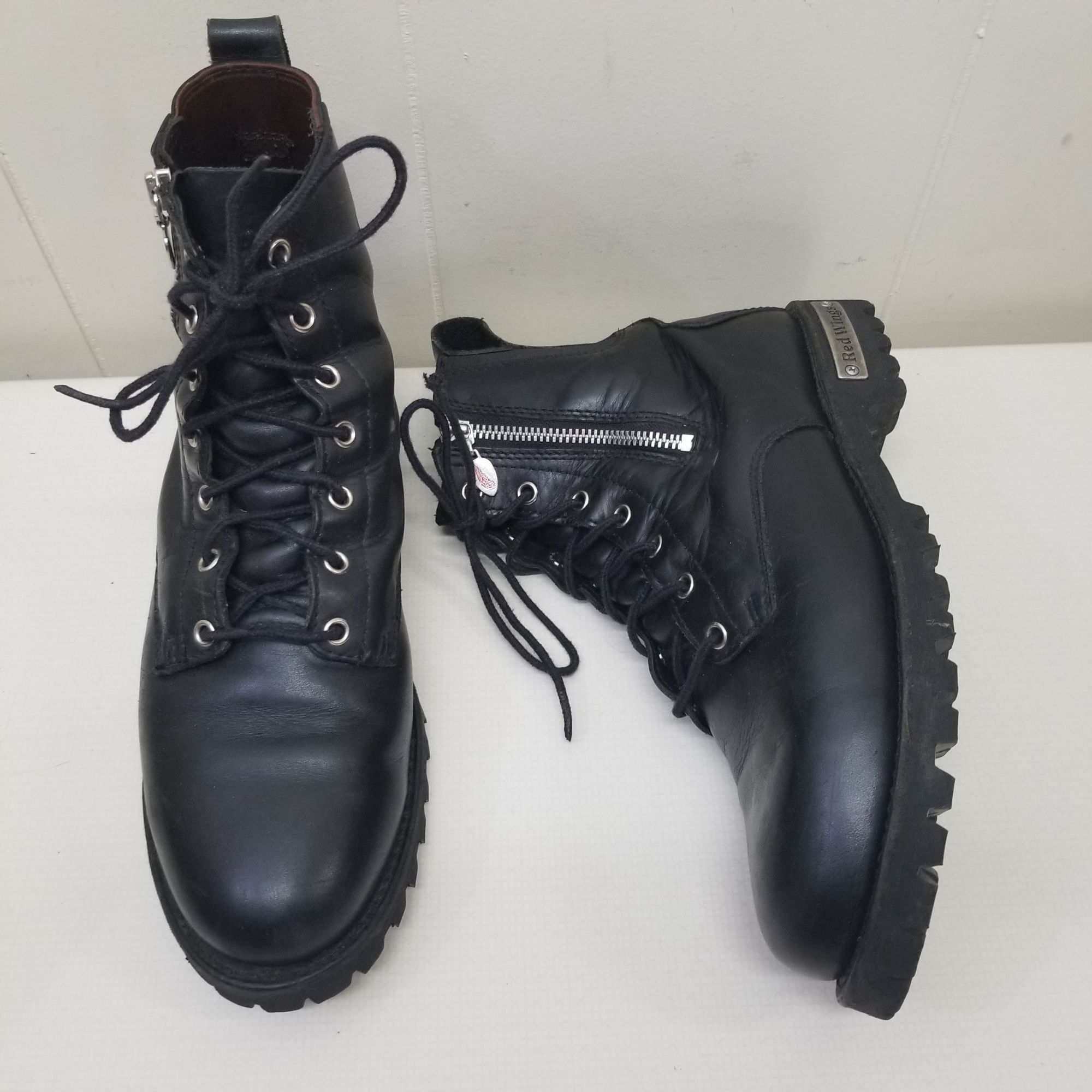 Red Wing Red Wing 11B Black Leather Work Boots Side Zipper Lace Up ...