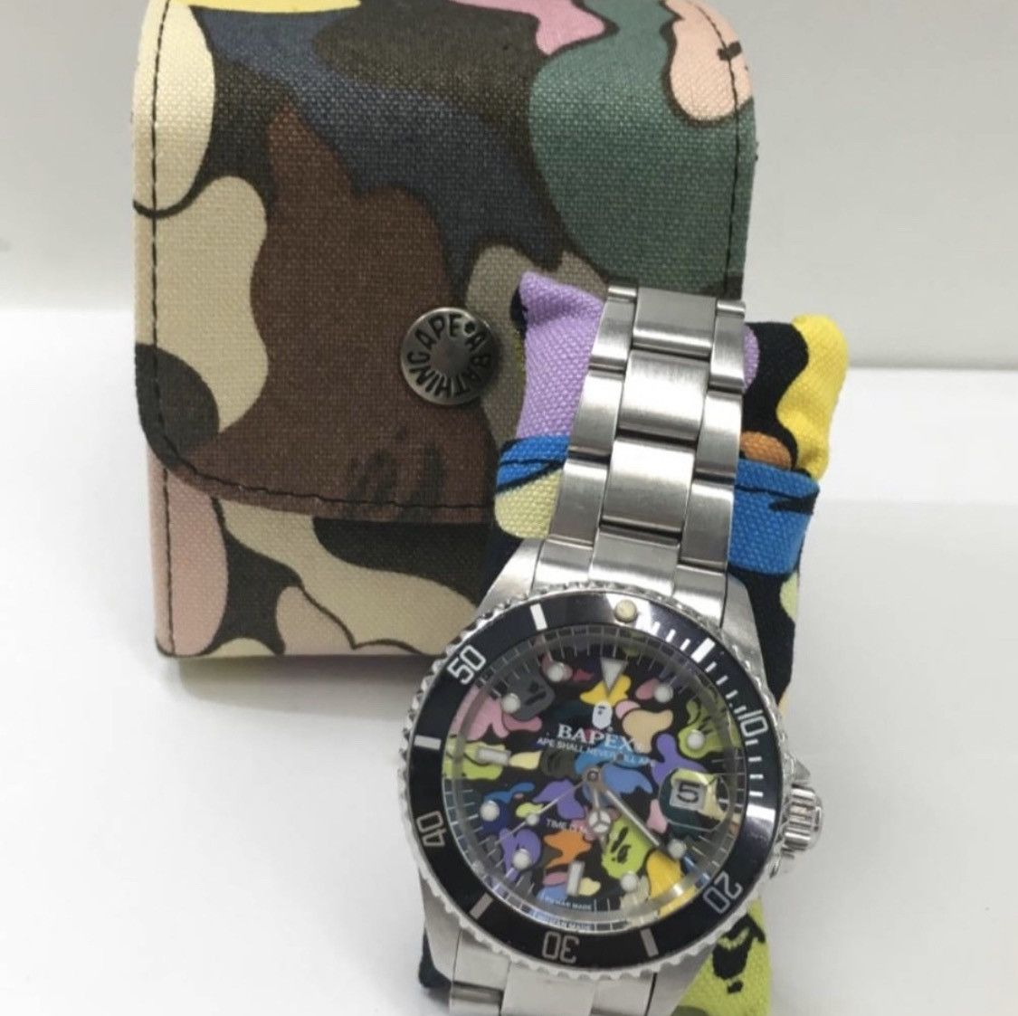 Bape Multi Camo Bapex DateJust Red/Pink/Purple Camo Black Watch | Grailed