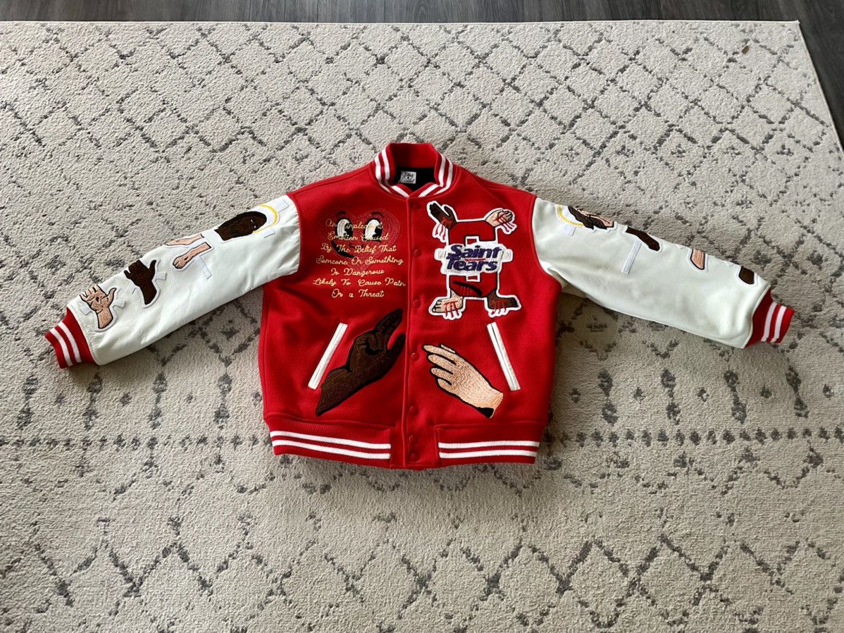READYMADE Saint Michael Denim Tears Letterman Varsity Jacket Red | Grailed