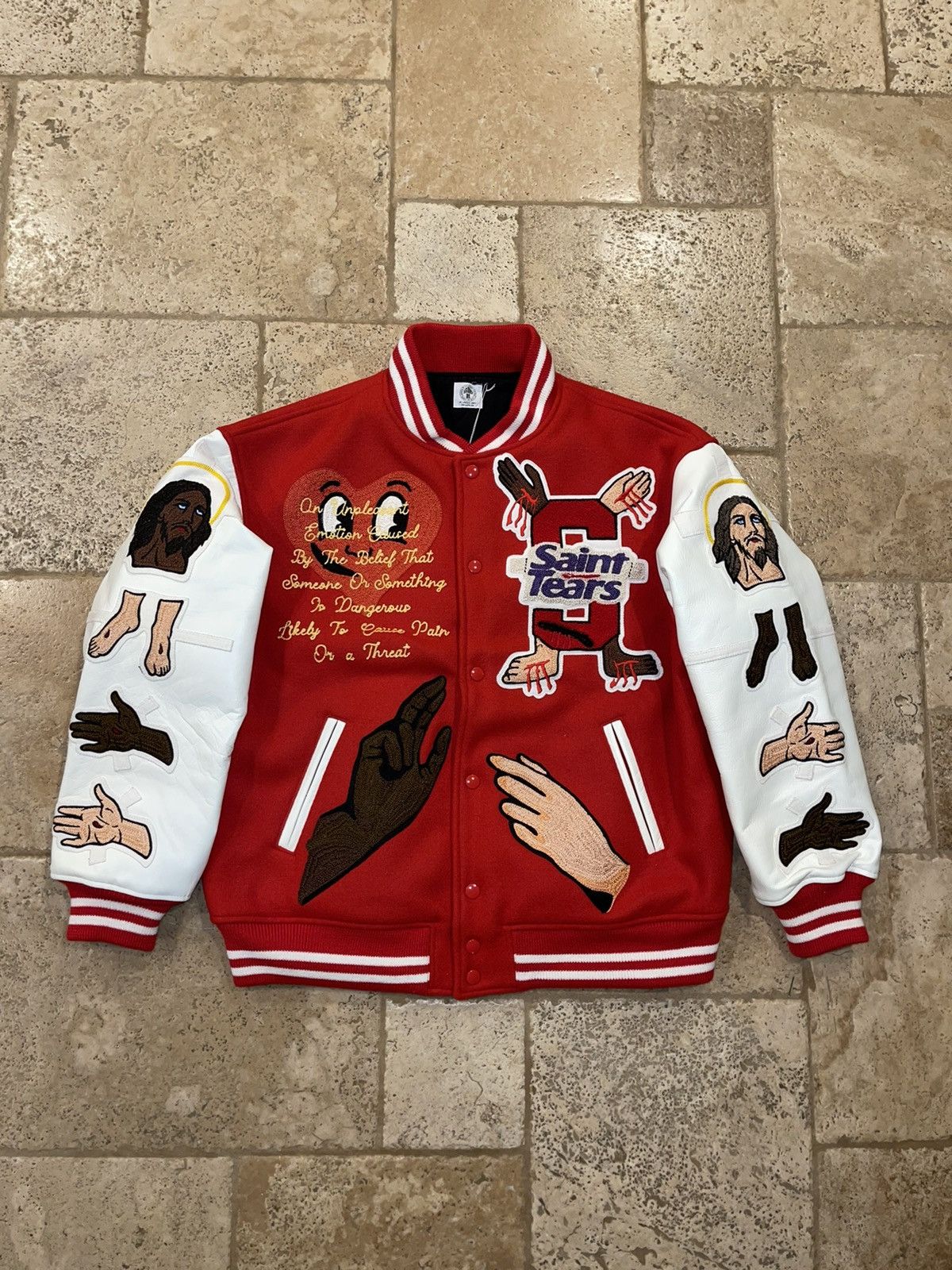 READYMADE Saint Michael Red Letterman Varsity Stadium Jacket | Grailed