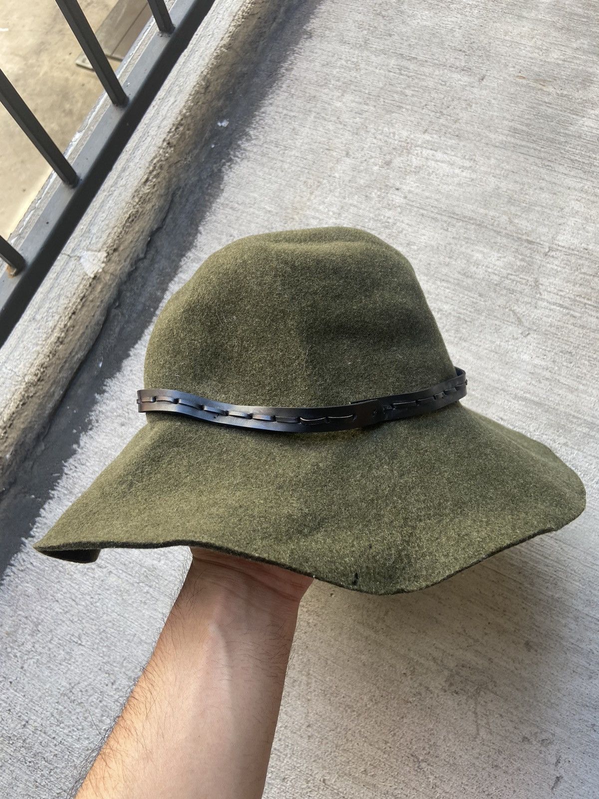 Rag & Bone Rag & Bone Floppy Brim Green Wool Hat with Leather Strap ...