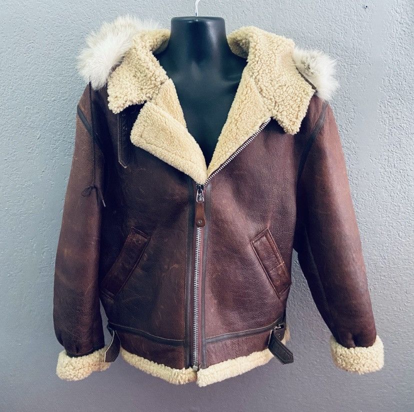 Avirex AVIREX B-3 Fur Hooded Flight Jacket Mouton Shearling Leather ...