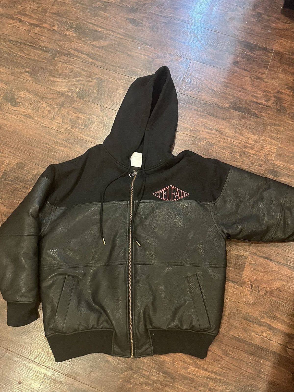 Telfar Telfar Leather/Bomber Zip Up Hoodie Jacket | Grailed