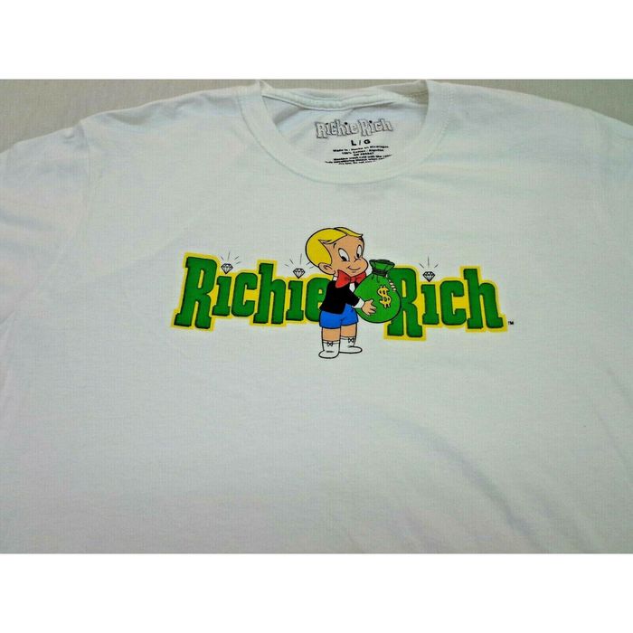 Vintage Richie Rich Money Bag Diamonds White T-Shirt Men’s Large | Grailed