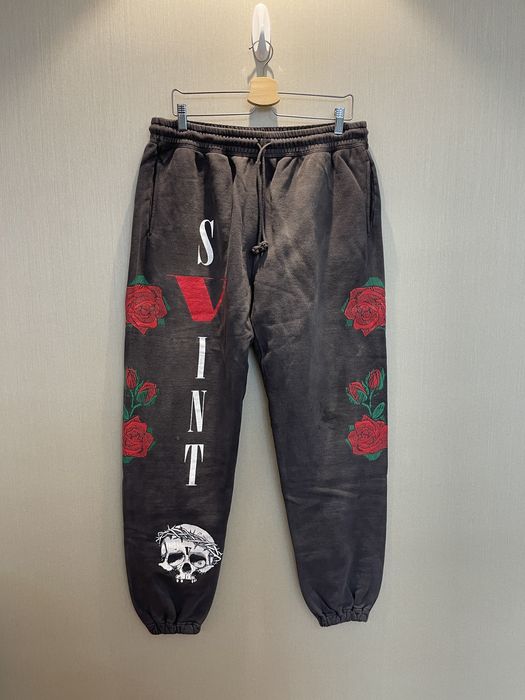 Vlone Saint Michael Vlone Vintage Rose Skull Black Sweatpants | Grailed