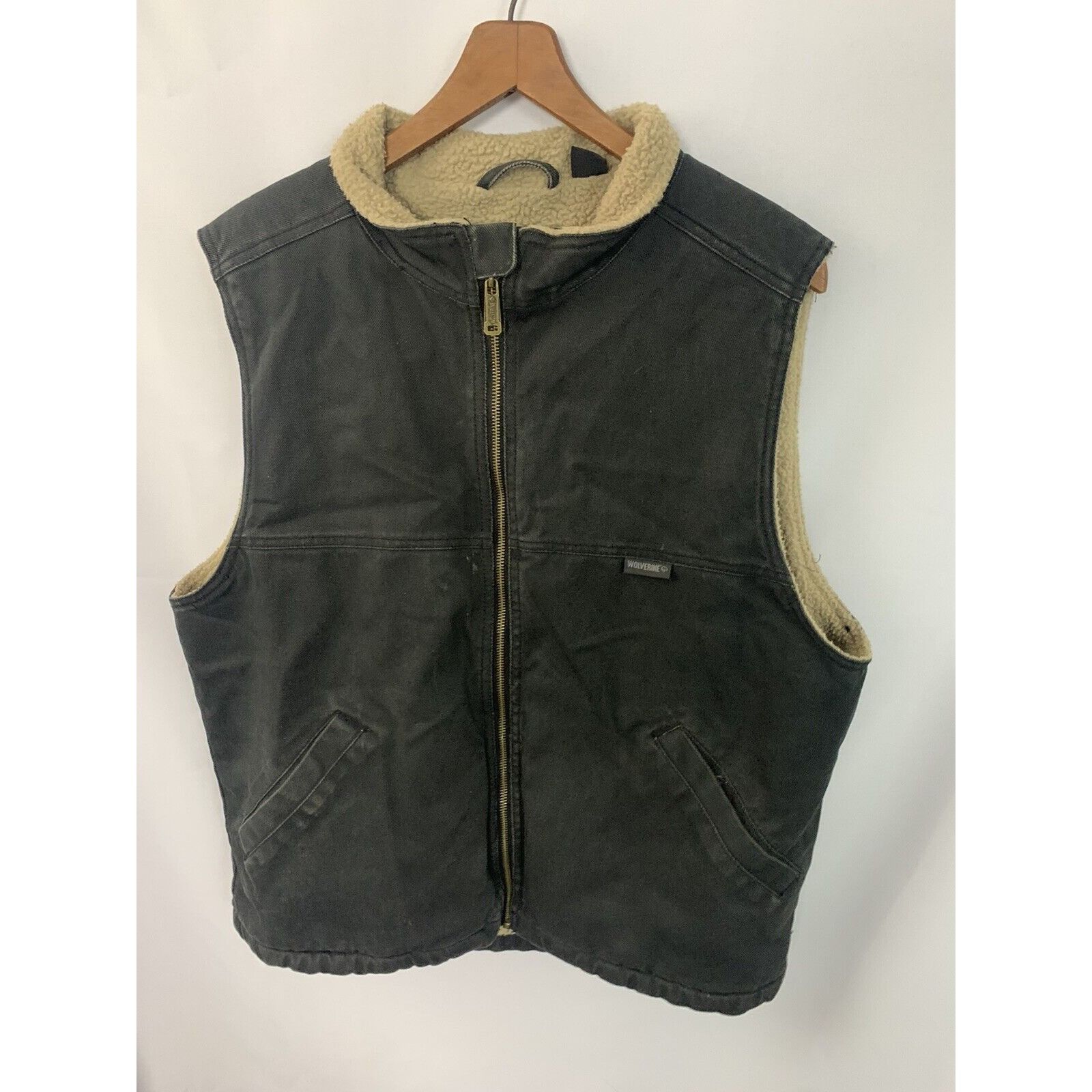 Wolverine Wolverine L full zip canvas black sherpa lined work vest ...