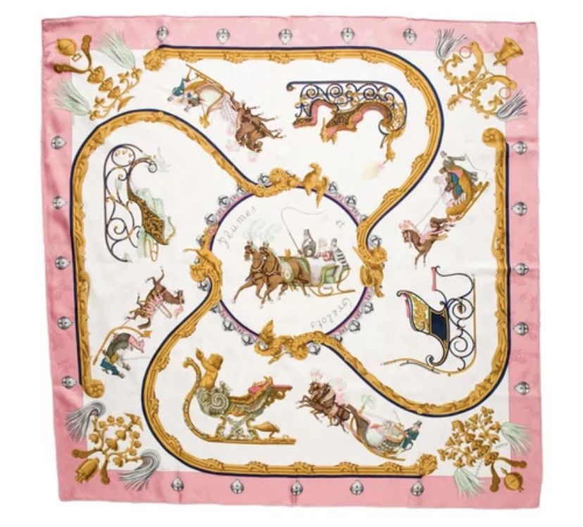Hermes × Vintage HERMES PLUMES ET GRELOTS SILK JACQUARD OPERA SCARF 🔥35 ...