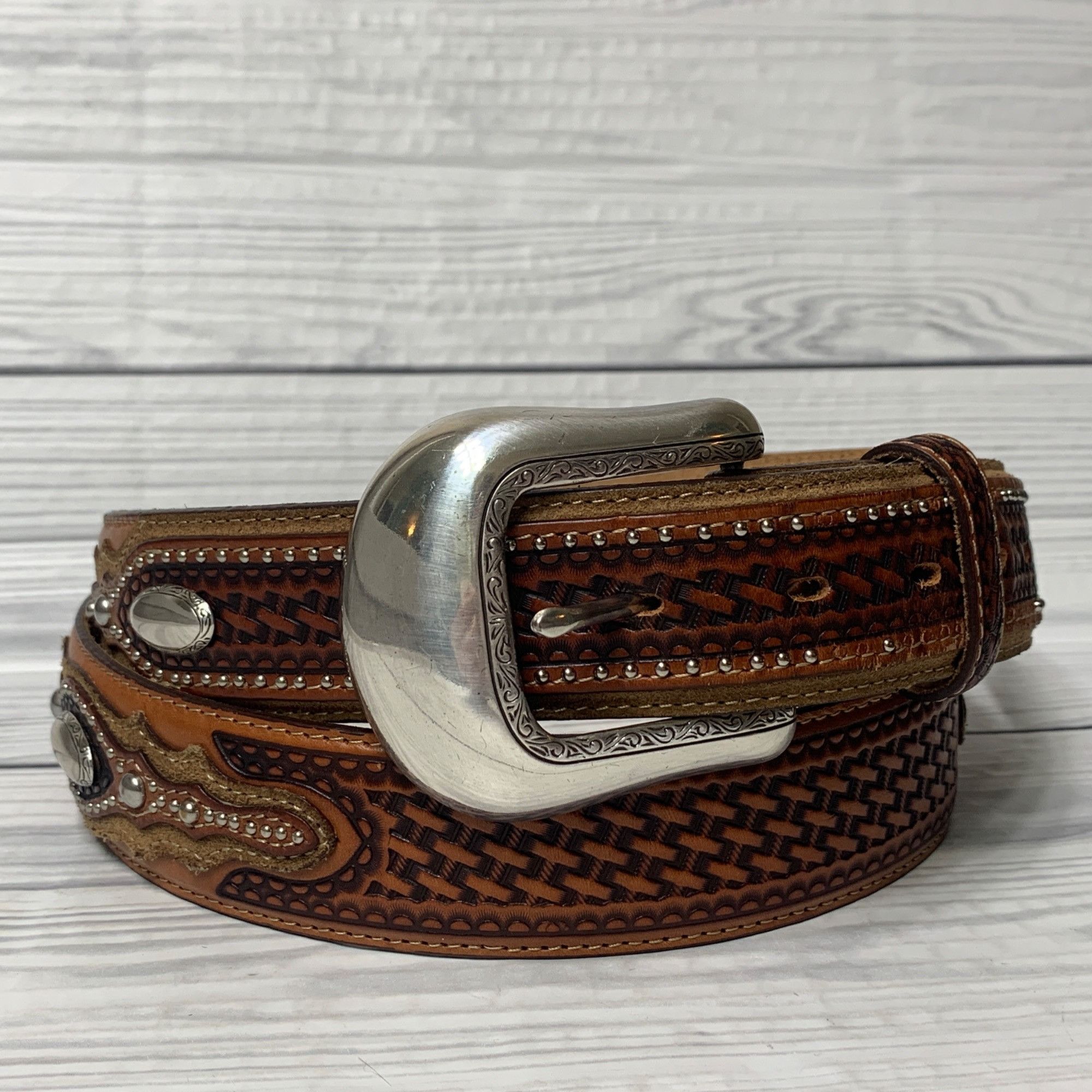 Tony Lama Tony Lama Classic Brown Leather Studded Western Belt | Grailed