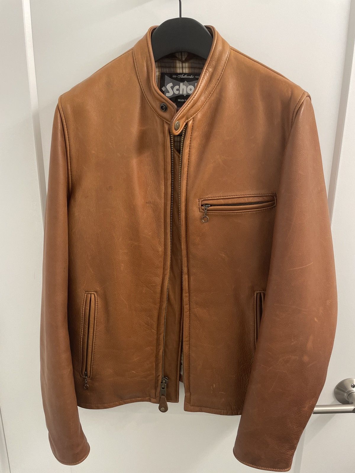 Schott Schott 530 Pebbled Cowhide Leather Café Racer Jacket Brown | Grailed