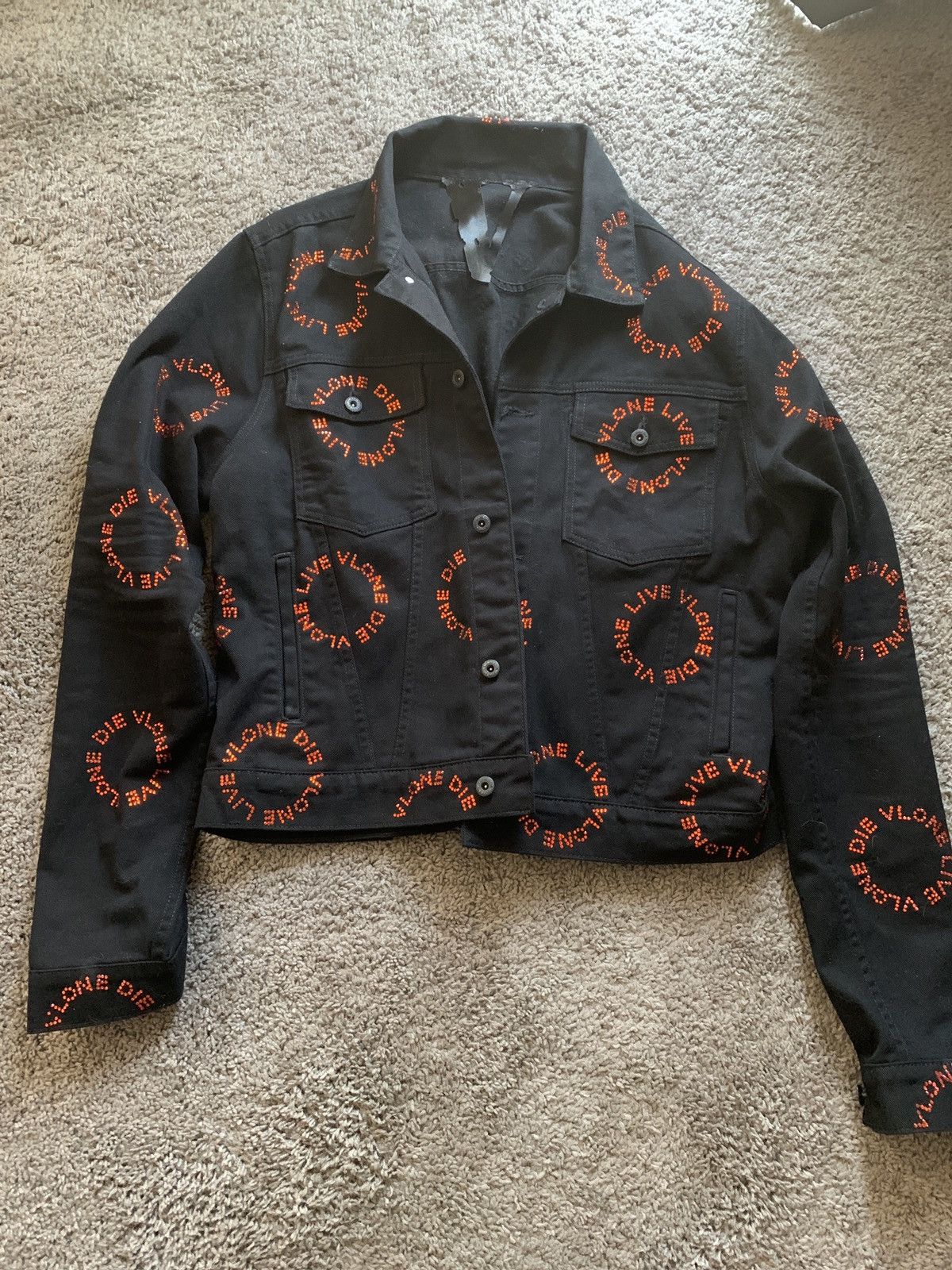 Vlone Vlone Orange Rhinestone Denim | Grailed