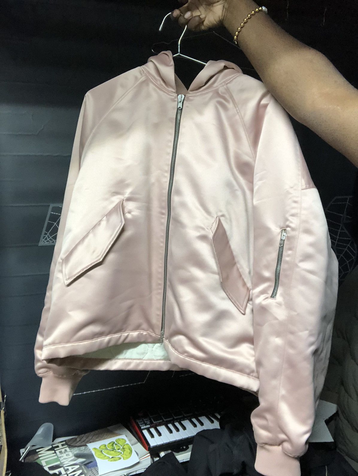 Fear of God Fear of God 5th Blush Satin Hooded Bomber Jacket (sz L ...