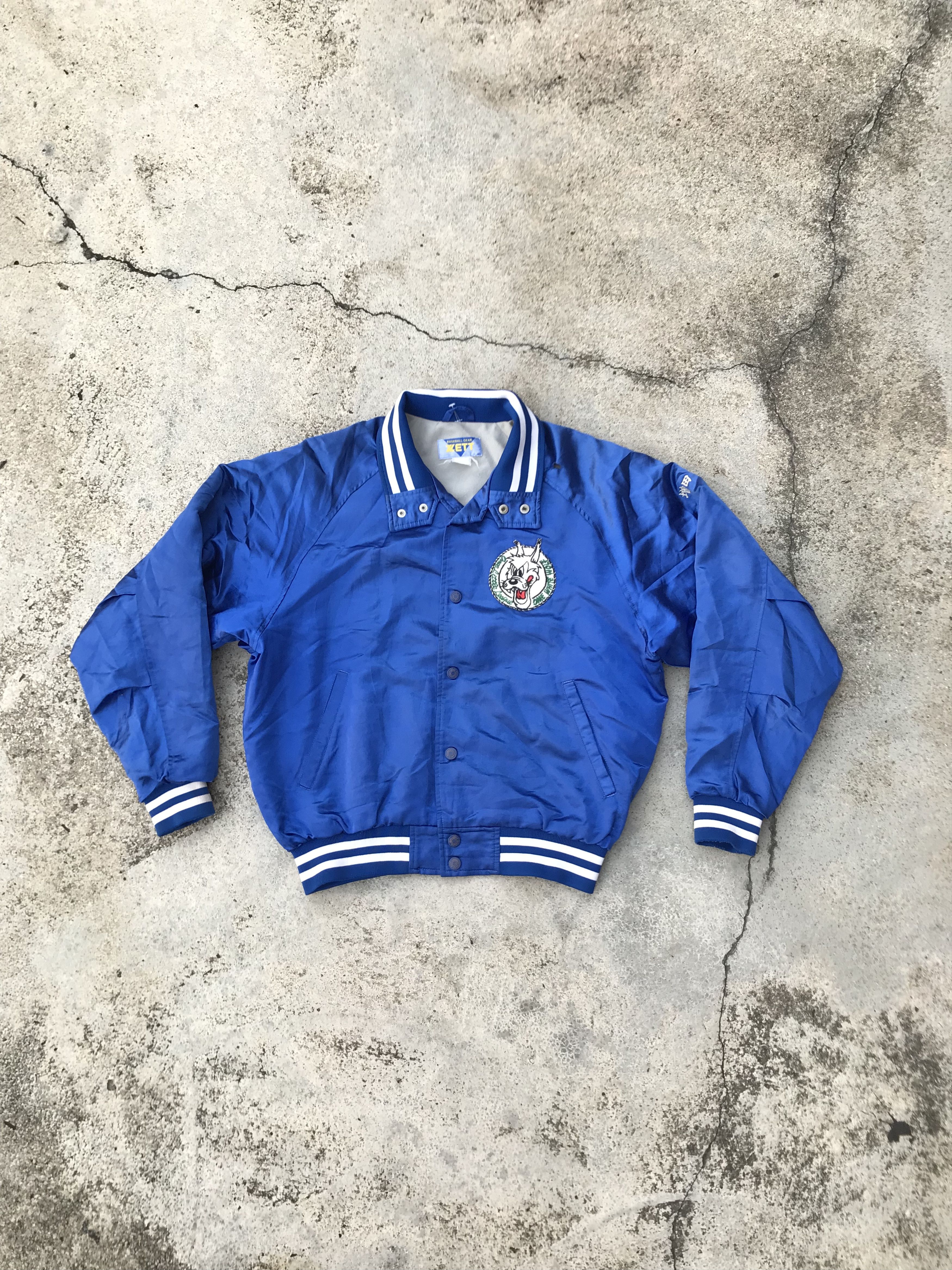 MLB × Varsity Jacket × Vintage Vintage White Wolf Satin Jacket | Grailed