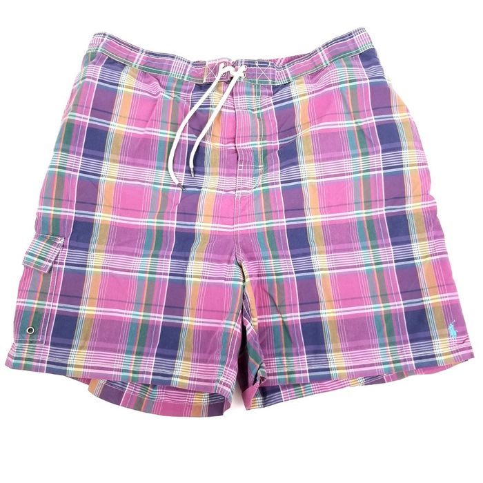 Polo Ralph Lauren VTG Polo Ralph Lauren Purple Plaid Swim Trunks | Grailed