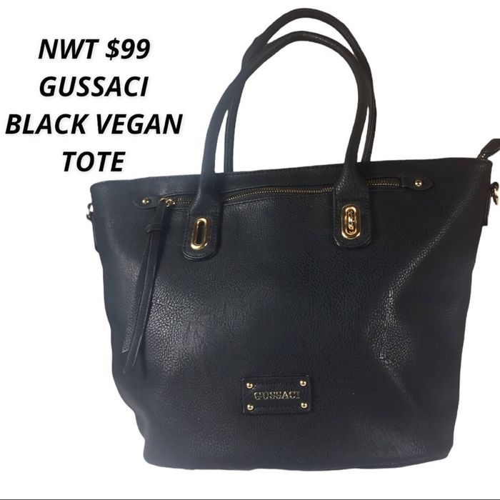 Other NWT $99 GUSSACI BLACK VEGAN LEATHER HANDBAG TOTE | Grailed