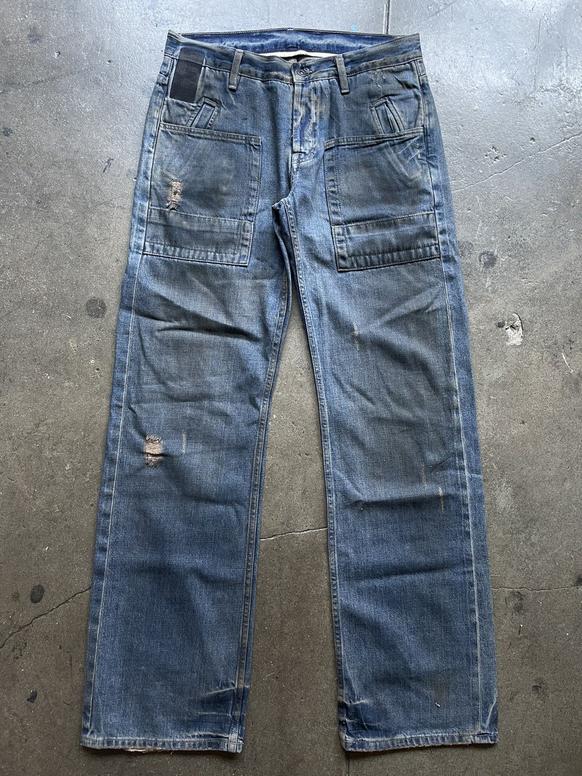 Rick Owens Rick Owens Slab Selvedge Blue denim black wax | Grailed