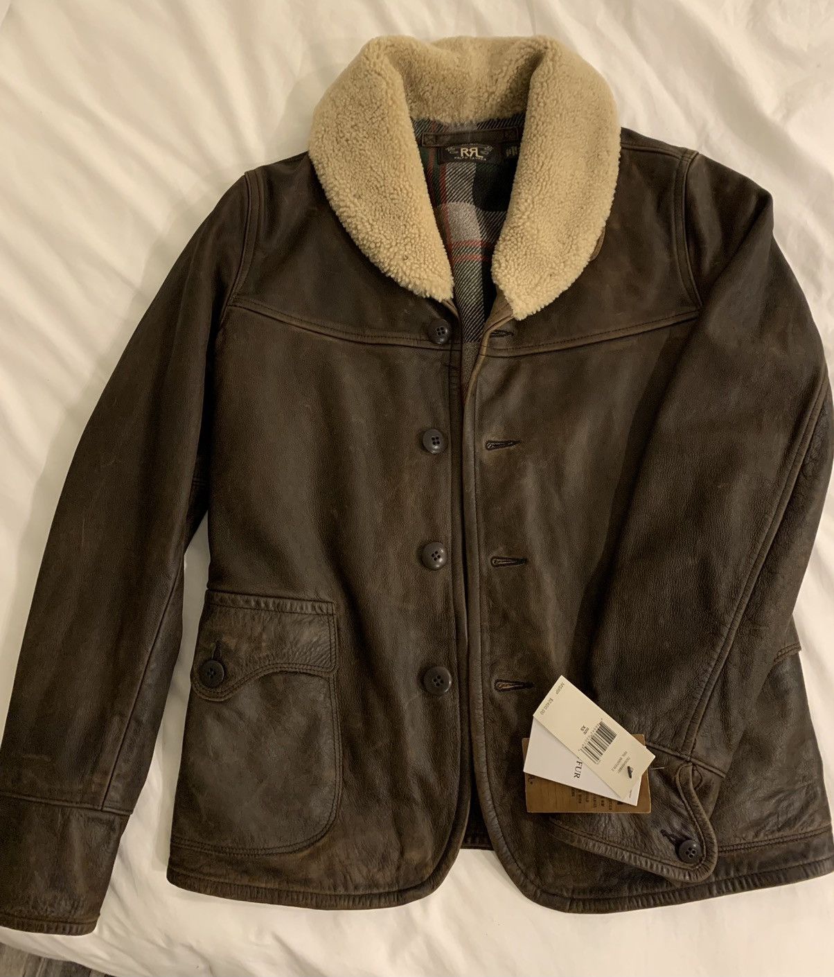 RRL Ralph Lauren Double RL shearling collar leather jacket | Grailed