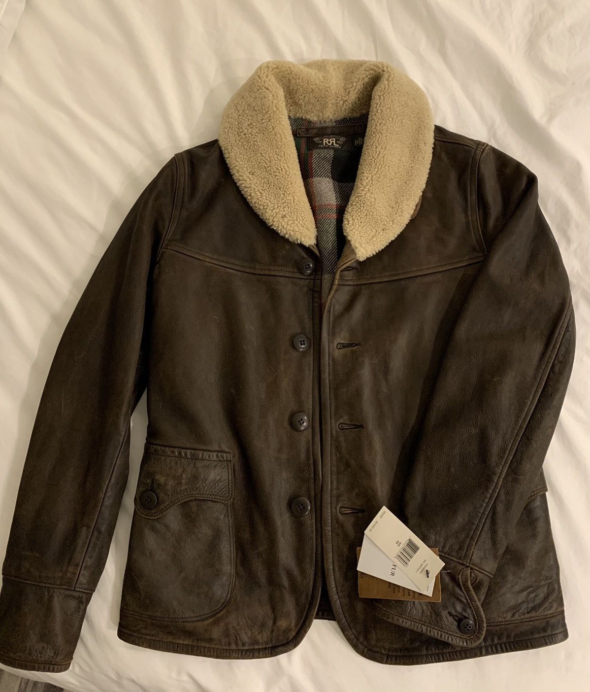 RRL Ralph Lauren Double RL shearling collar leather jacket | Grailed