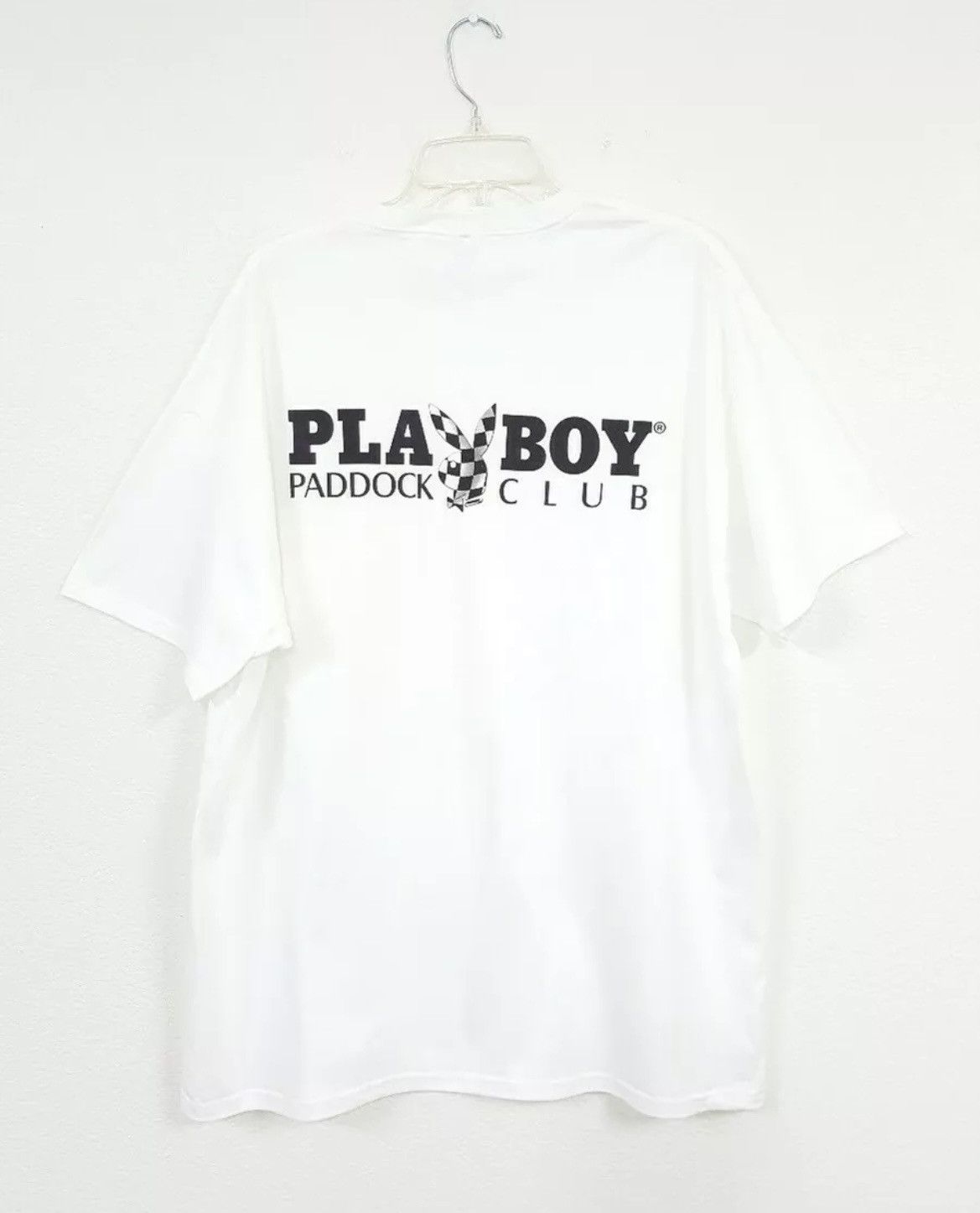 NASCAR × Vintage Playboy Paddock Club Checkered Racing Race White T ...