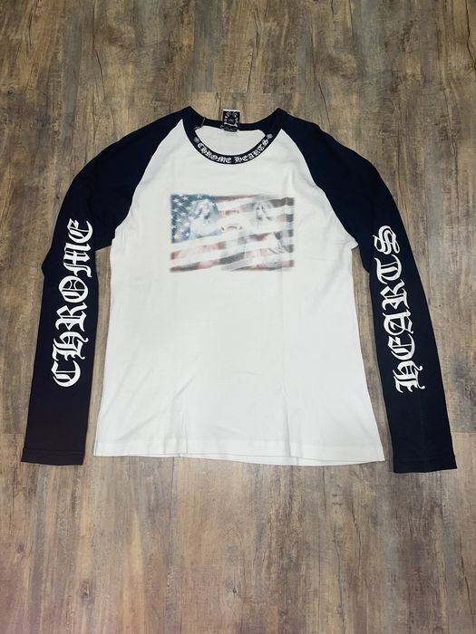 Chrome Hearts RARE Chrome Hearts American Flag Angels Neck Logo L/S Tee ...