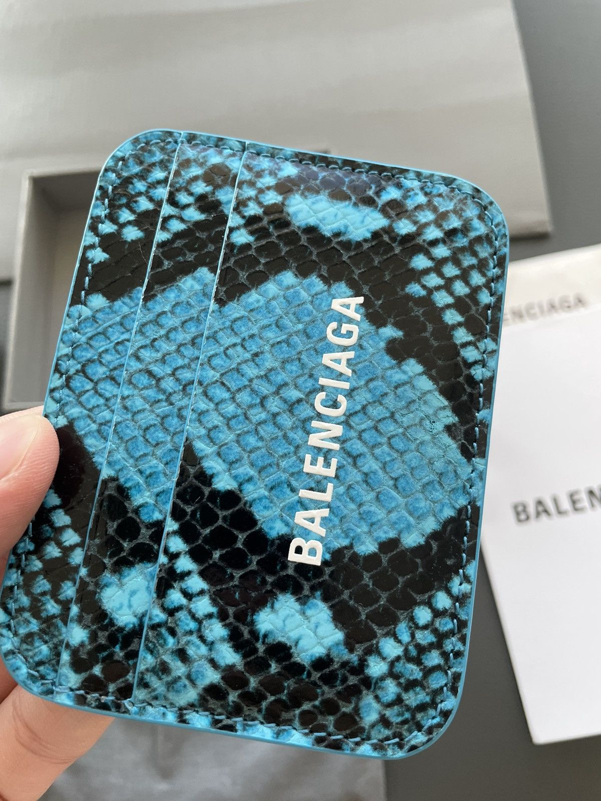 Balenciaga Limited Edition Logo Python Print Calf Leather Cardholder ...
