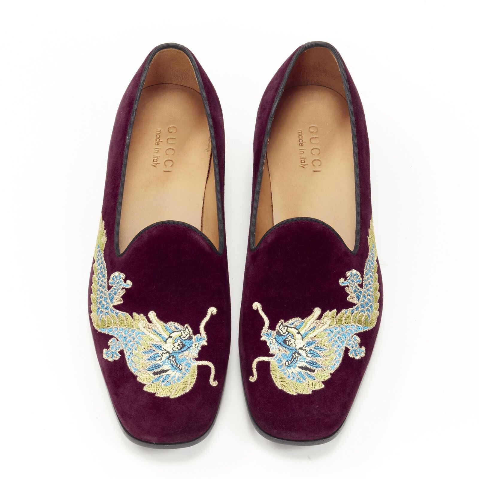 Gucci new GUCCI Oriental Dragon embroidered burgundy suede laofer UK7 ...