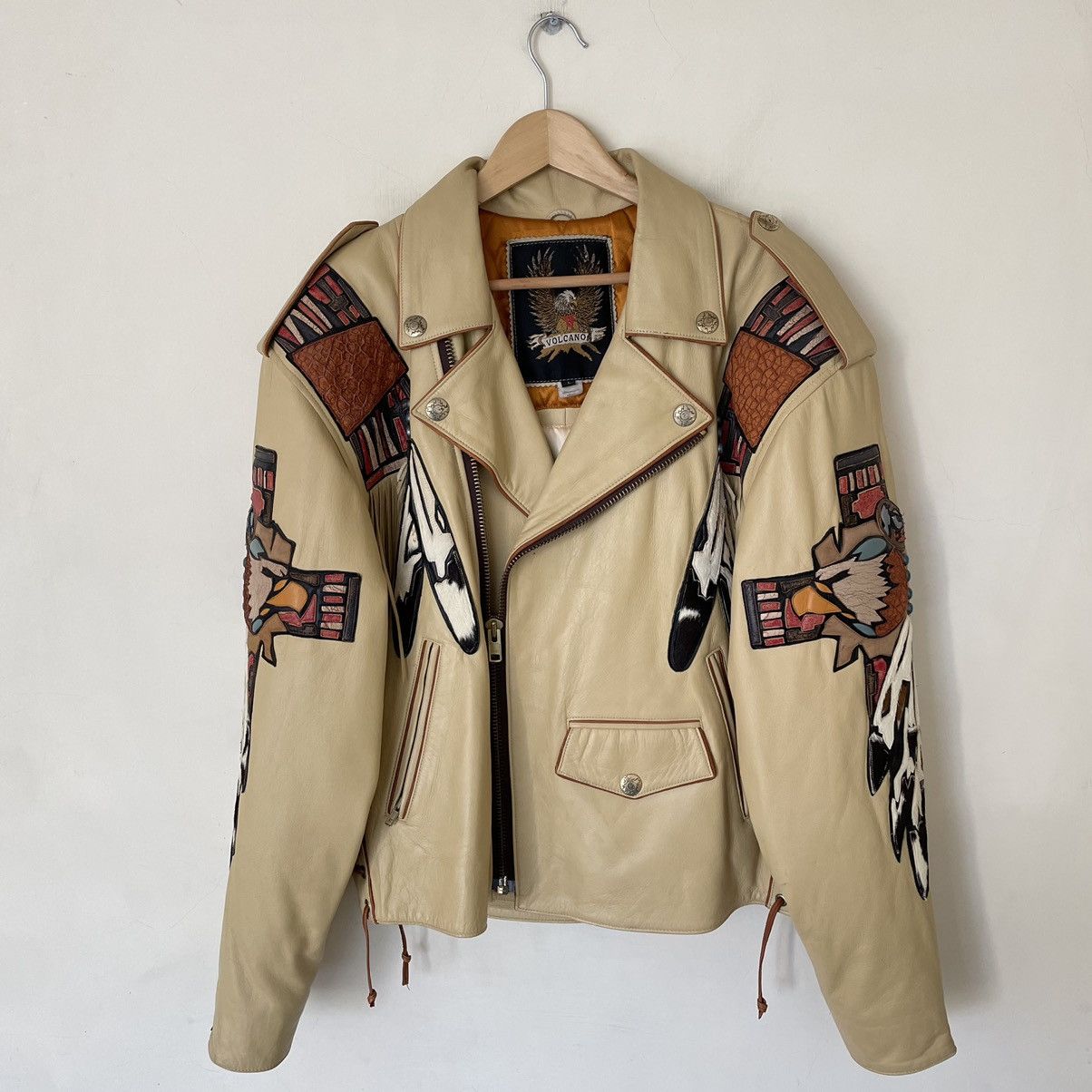 Vintage Vintage Volcano Indian Native American Leather Jacket Beige ...