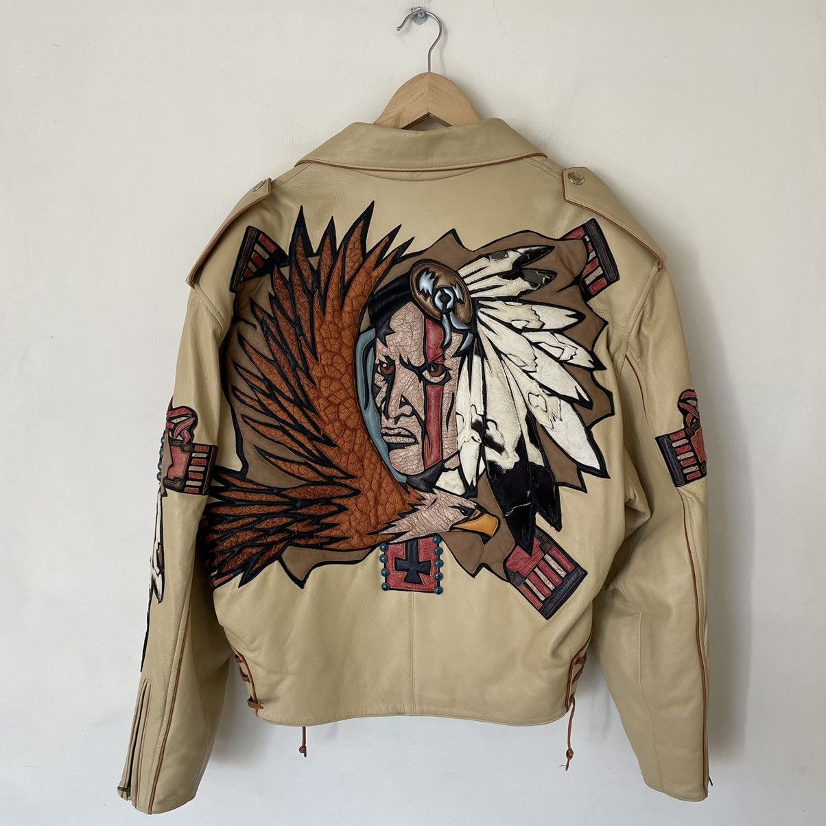 Vintage Vintage Volcano Indian Native American Leather Jacket Beige ...